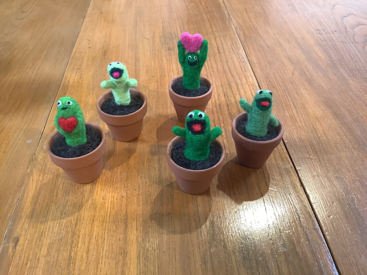 JSM1-Sm. Felted Cactus Critters in Clay Pot Janice St. Marie ...